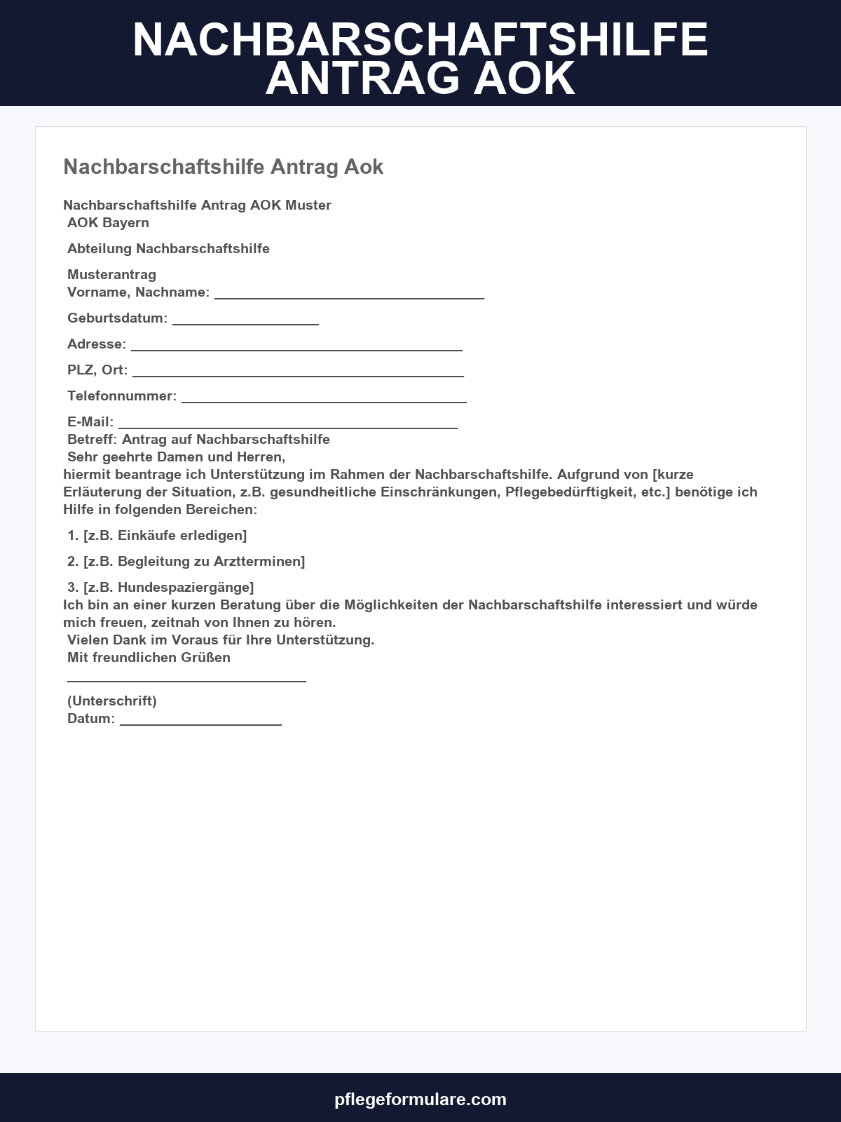 Nachbarschaftshilfe Antrag Aok